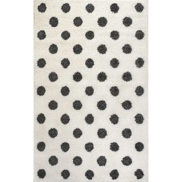 JONATHAN Y Pere Modern Charcoal Dot Shag Area Rug - White/gray