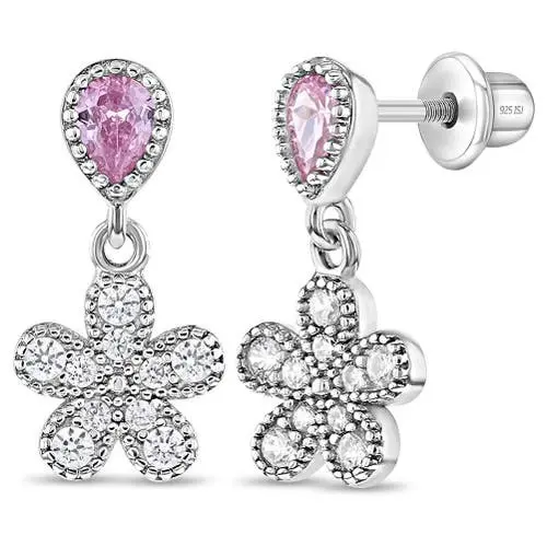 IN SEASON JEWELRY Cubic Zirconia Flower Dangle Earrings - Pink