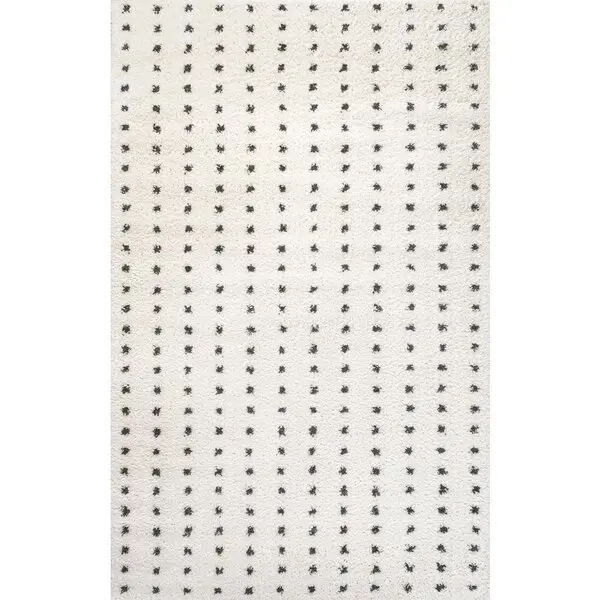 JONATHAN Y Pele Modern Geometric Dot Shag Area Rug - White/gray