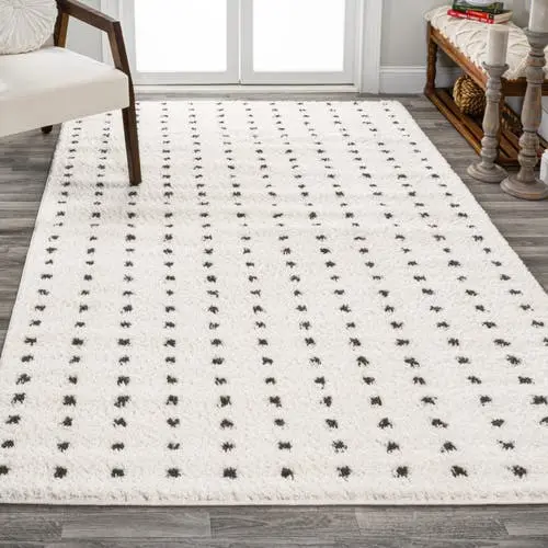 JONATHAN Y Pele Modern Geometric Dot Shag Area Rug - White/gray