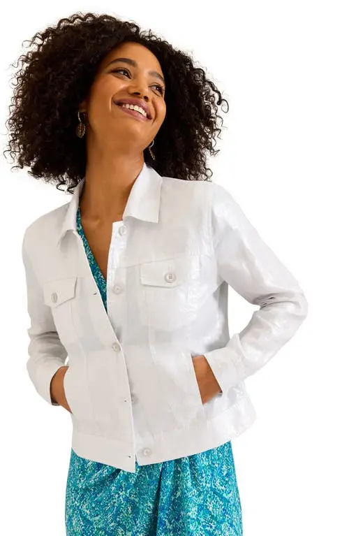 Tommy Bahama Two Palms Shimmer Linen Trucker Jacket - White