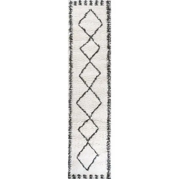 JONATHAN Y Calvia Moroccan Diamond Shag Area Rug - White/gray