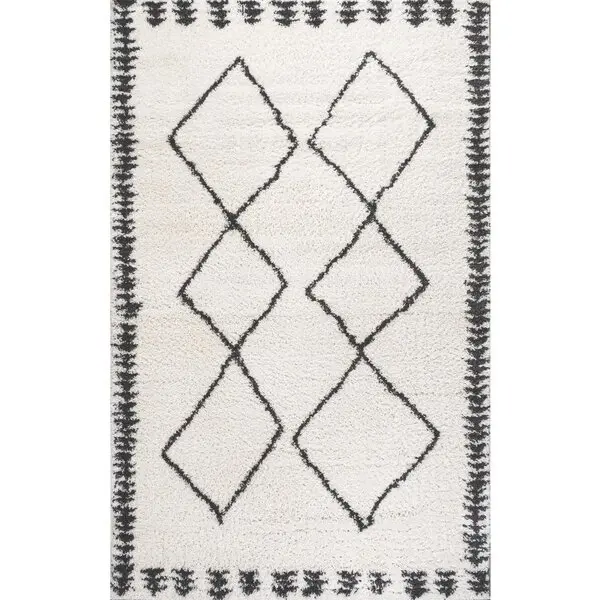 JONATHAN Y Calvia Moroccan Diamond Shag Area Rug - White/gray