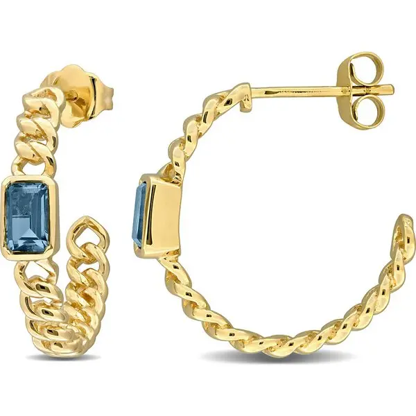 JULIANNA B. 14k Gemstone Link Hoop Earrings - Blue Topaz