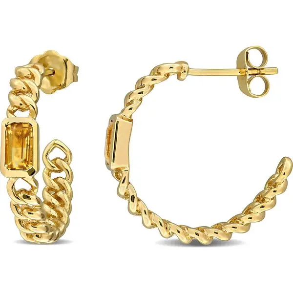 JULIANNA B. 14k Gemstone Link Hoop Earrings - Citrine