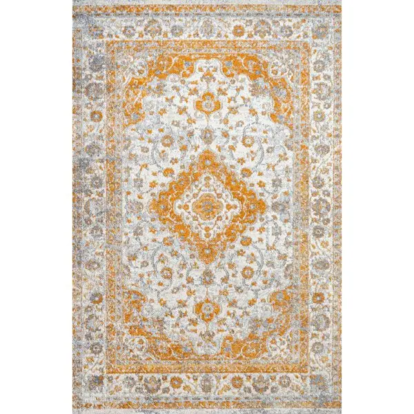 JONATHAN Y Indhira Ornate Medallion Persian Area Rug - Orange/cream