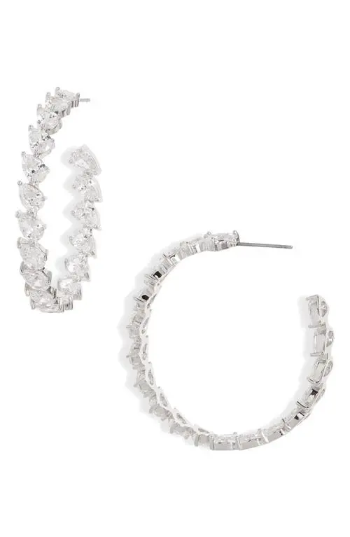 Nordstrom Angled Cubic Zirconia Hoop Earrings - Clear- Silver