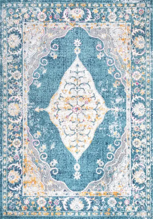 JONATHAN Y Zelda Bohemian Cottage Medallion Area Rug - Turquoise/gray