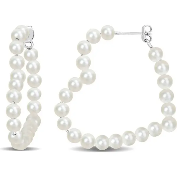 JULIANNA B. Pearl Open Heart Hoop Earrings - Sterling Silver