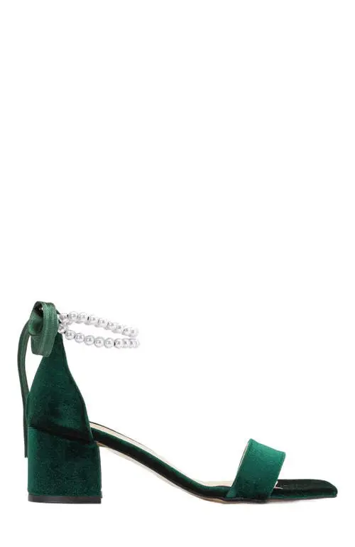 FOREVER & ALWAYS SHOES Illy Low Block Heel Pearl Sandals - Emerald Green