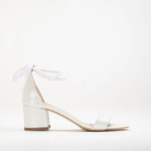 FOREVER & ALWAYS SHOES Illy Low Block Heel Pearl Sandals - Ivory