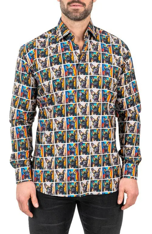 MACEOO Fibonacci Puppy Portrait Contemporary Fit Button-up Shirt
