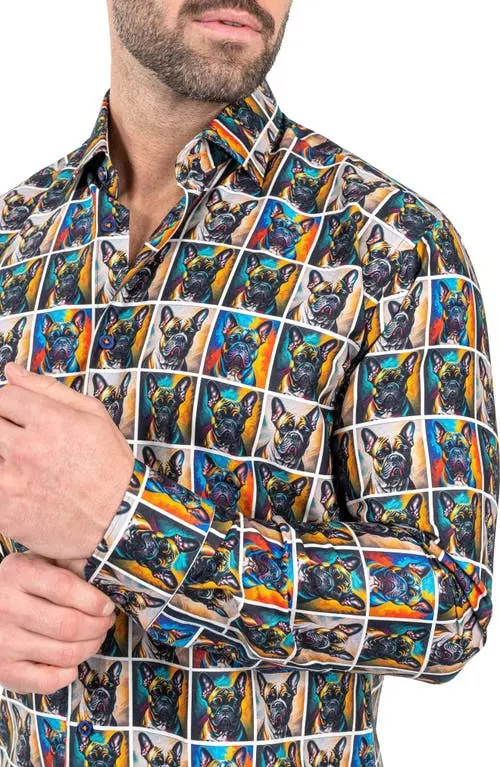 MACEOO Fibonacci Puppy Portrait Contemporary Fit Button-up Shirt