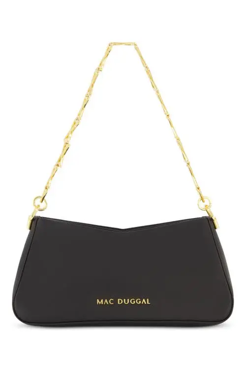 Mac Duggal Nappa Leather Shoulder Bag With Gold Tone Chain Strap - Black