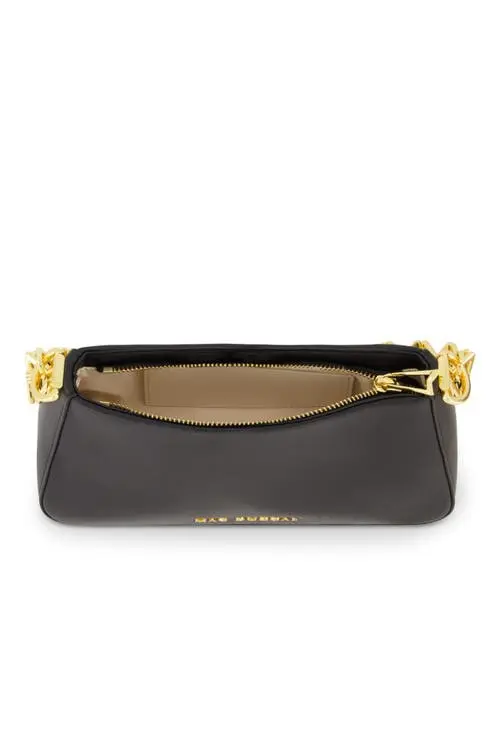 Mac Duggal Nappa Leather Shoulder Bag With Gold Tone Chain Strap - Black