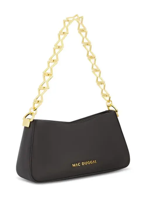 Mac Duggal Nappa Leather Shoulder Bag With Gold Tone Chain Strap - Black