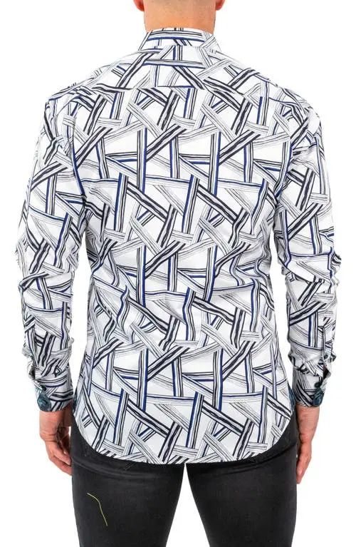 MACEOO Einstein Bamboo Print Cotton Button-up Shirt - Blue