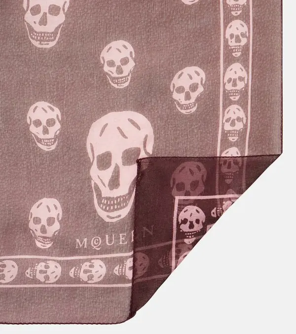 Alexander Mcqueen Skull Fringed Silk Scarf - Burgundy | Editorialist