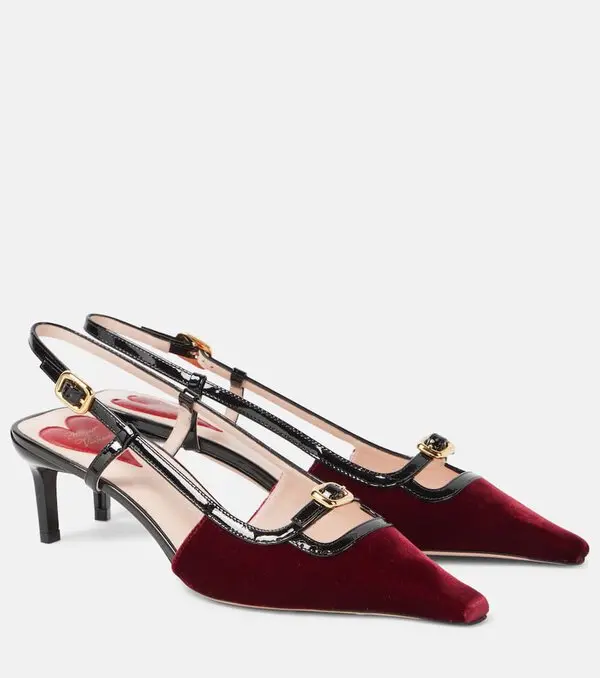 ROGER VIVIER Viv' Canard 55 Velvet Slingback Pumps - Burgundy