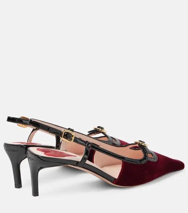 ROGER VIVIER Viv' Canard 55 Velvet Slingback Pumps - Burgundy