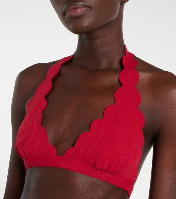Marysia Spring Scalloped Halterneck Bikini Top - Red