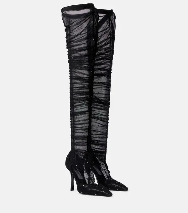 JIMMY CHOO Lotta 100 Embellished Over-the-knee Boots - Black