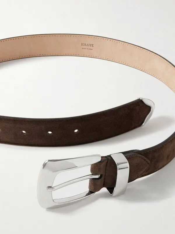 Khaite Benny Suede Belt With Silver-tone Buckle - Brown