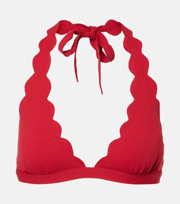 Marysia Spring Scalloped Halterneck Bikini Top - Red