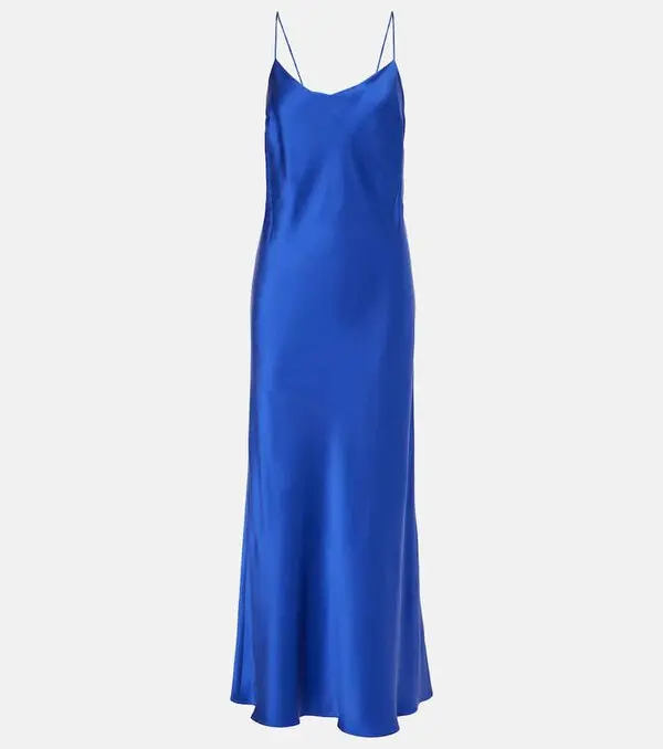 Asceno Lyon Silk Charmeuse Slip Dress - Blue