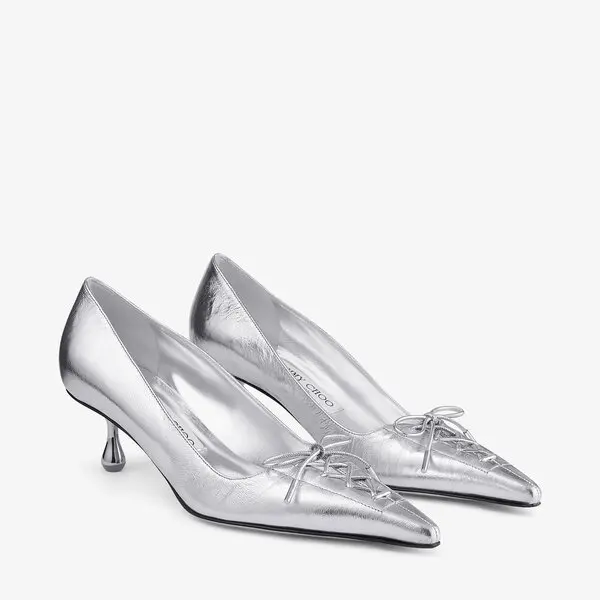 JIMMY CHOO Scarlett 50 Metallic Leather Pumps - Silver