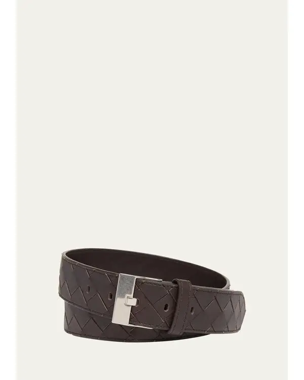 Bottega Veneta Intrecciato Leather Belt - Dkbrwn