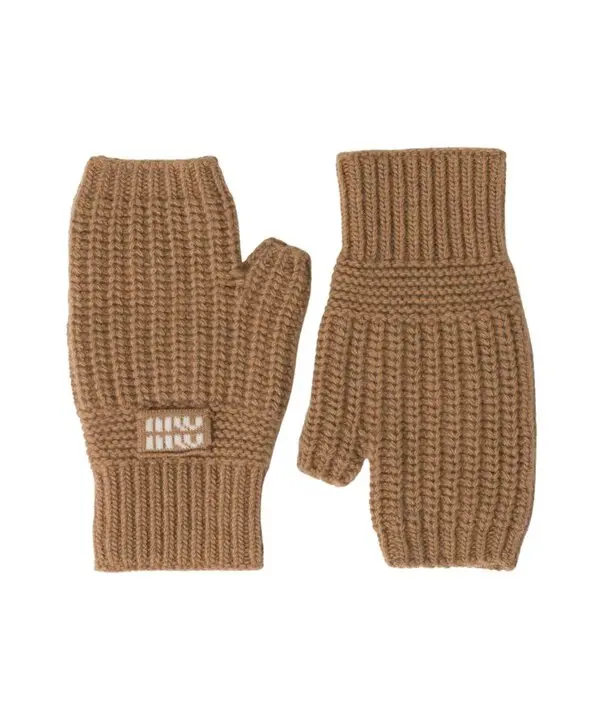 Miu Miu Wool And Cashmere Mittens - Camel Brown