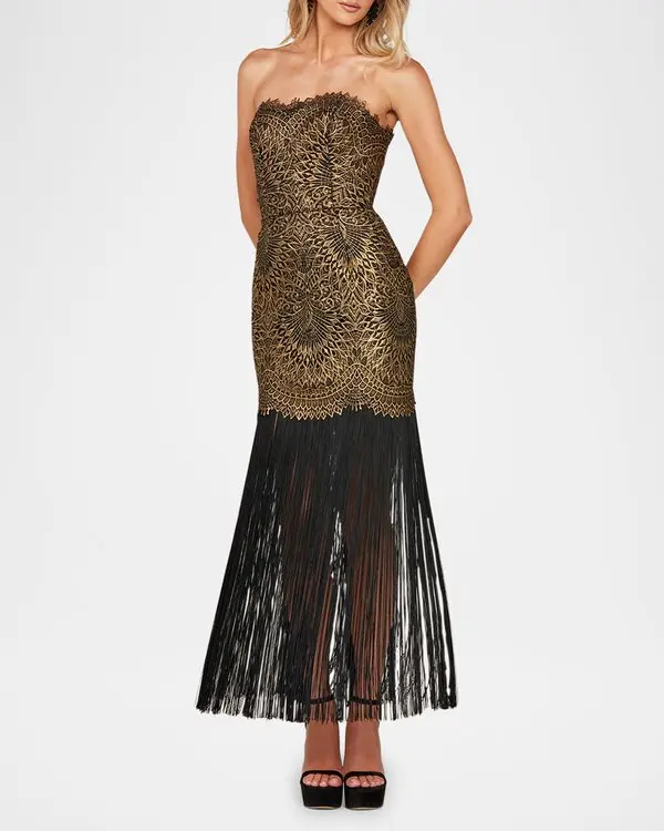 helsi naomi strapless metallic fringe midi dress Helsi Naomi Strapless Metallic Fringe Midi Dress