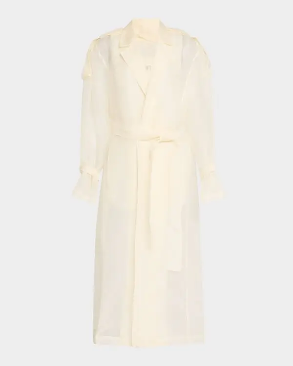 Lapointe Feather-cuff Organza Trench Coat