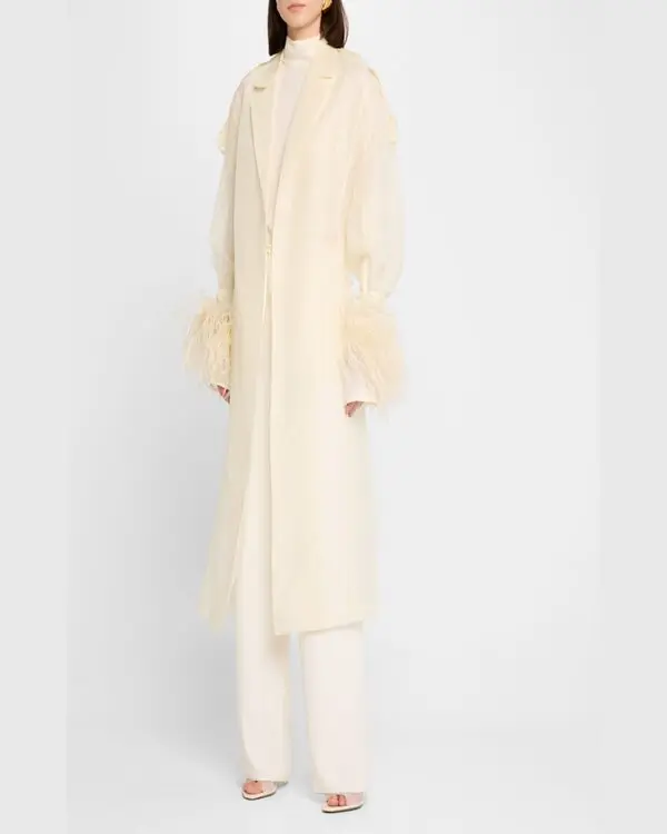 Lapointe Feather-cuff Organza Trench Coat