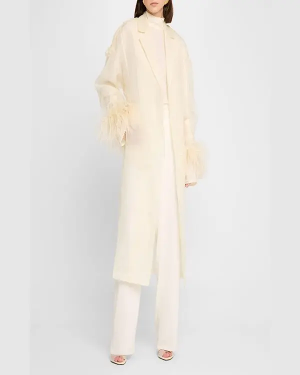 Lapointe Feather-cuff Organza Trench Coat