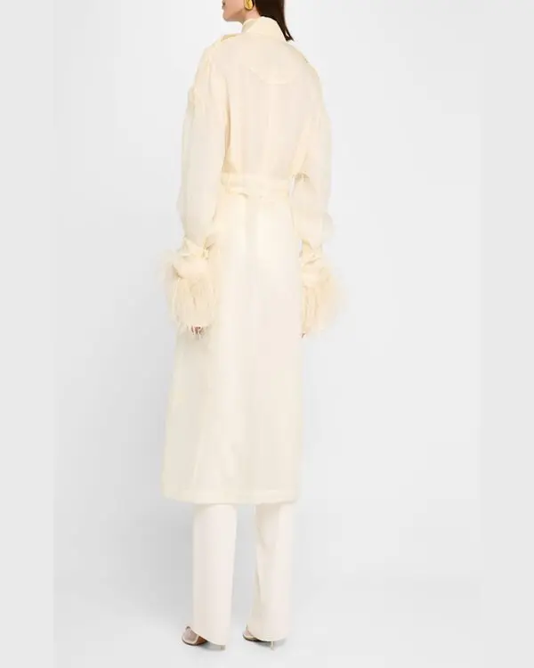 Lapointe Feather-cuff Organza Trench Coat