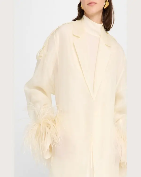 Lapointe Feather-cuff Organza Trench Coat