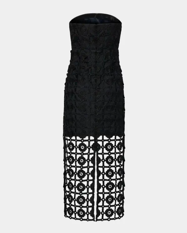 MILLY Kait Strapless Lace Midi Dress - Black
