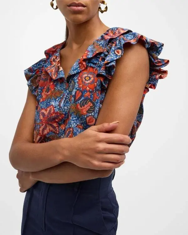 Ulla Johnson Ivette Floral Silk Top - Clematis