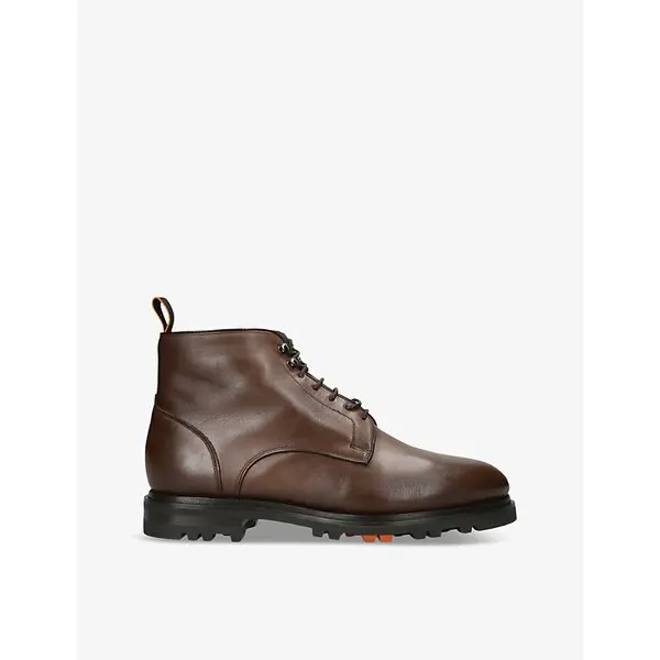 Santoni Colin Leather Lace-up Ankle Boots - Dark Brown