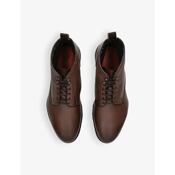 Santoni Colin Leather Lace-up Ankle Boots - Dark Brown