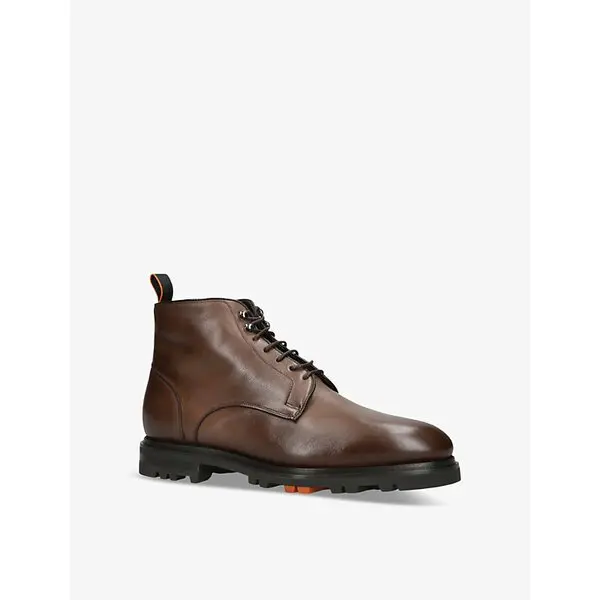 Santoni Colin Leather Lace-up Ankle Boots - Dark Brown