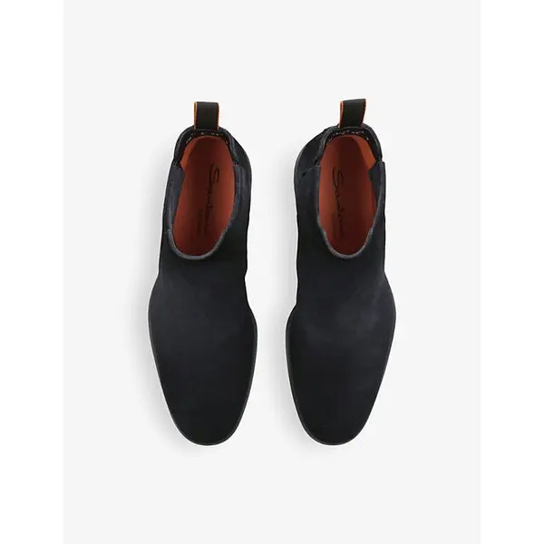 Santoni Easy Flat Suede Chelsea Boots - Navy