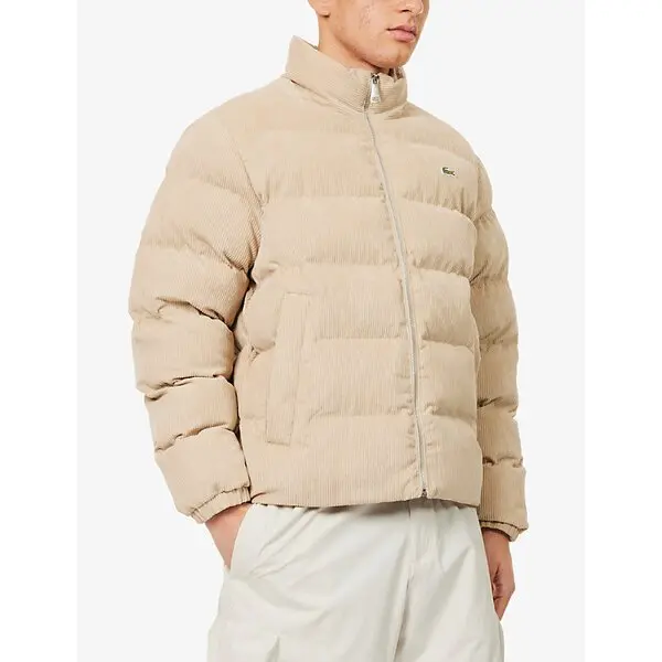 Lacoste Logo-Appliqué Padded Corduroy Jacket - Beige | Editorialist