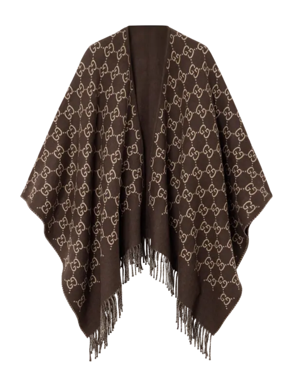 Gucci Fringed Wool-jacquard Wrap - Brown