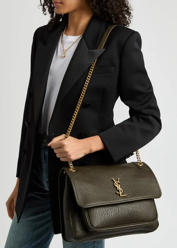 Saint Laurent Niki Large Leather Shoulder Bag - Khaki