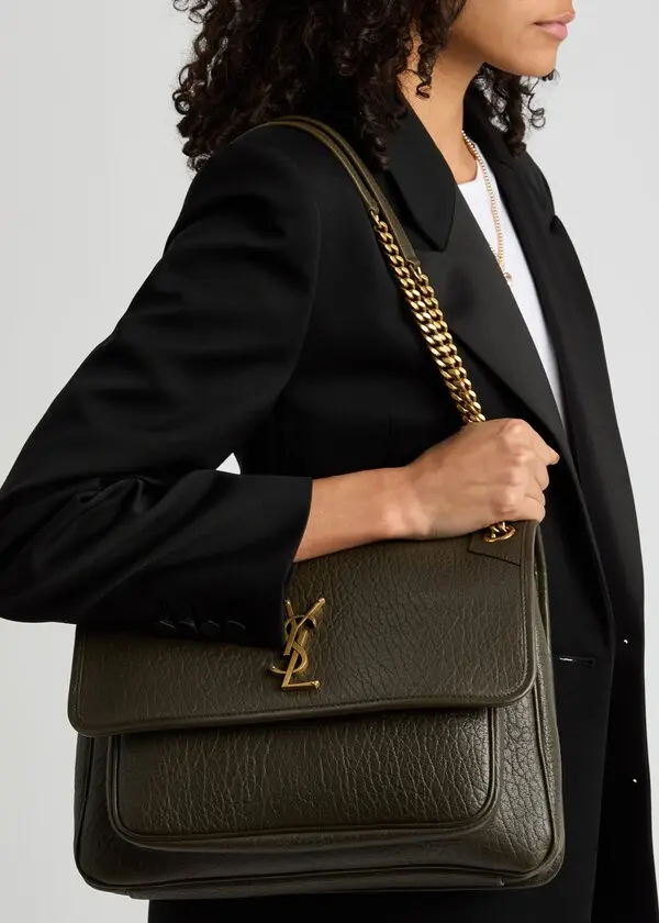 Saint Laurent Niki Large Leather Shoulder Bag - Khaki