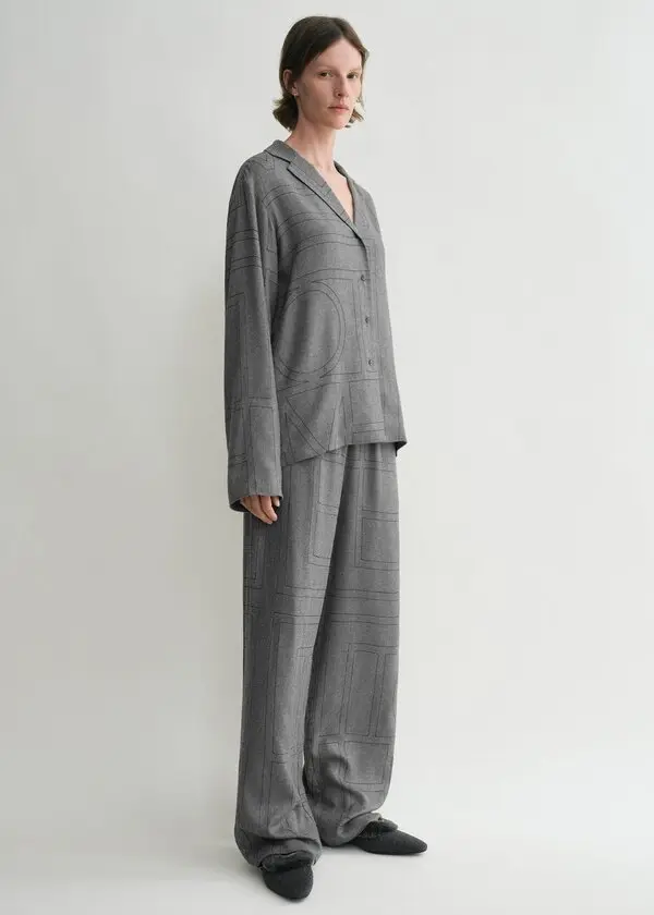 TOTEME Monogram Flannel Pj Top - Smoke Melange