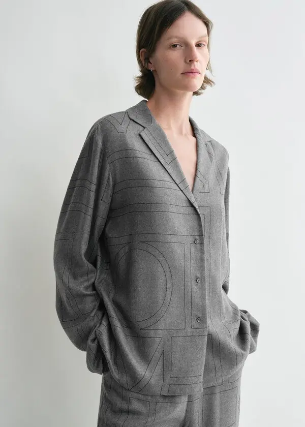 TOTEME Monogram Flannel Pj Top - Smoke Melange